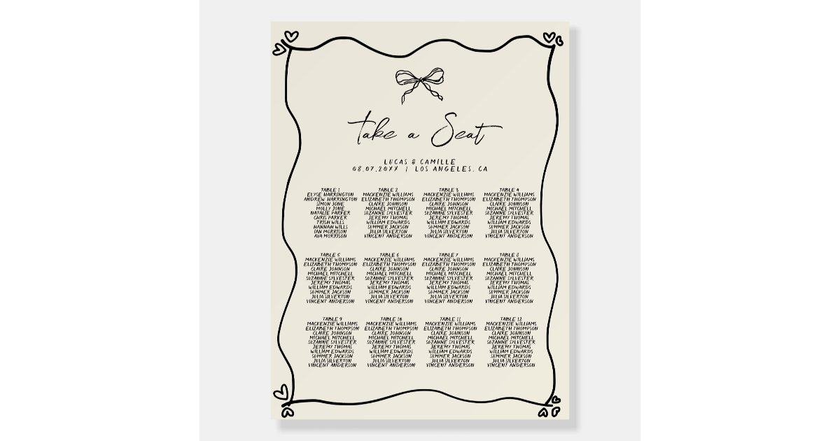 Retro Handwritten Seating Chart Foam Board | Zazzle