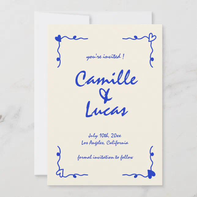Retro Handwritten Whimsical Blue Save the dates Invitation | Zazzle