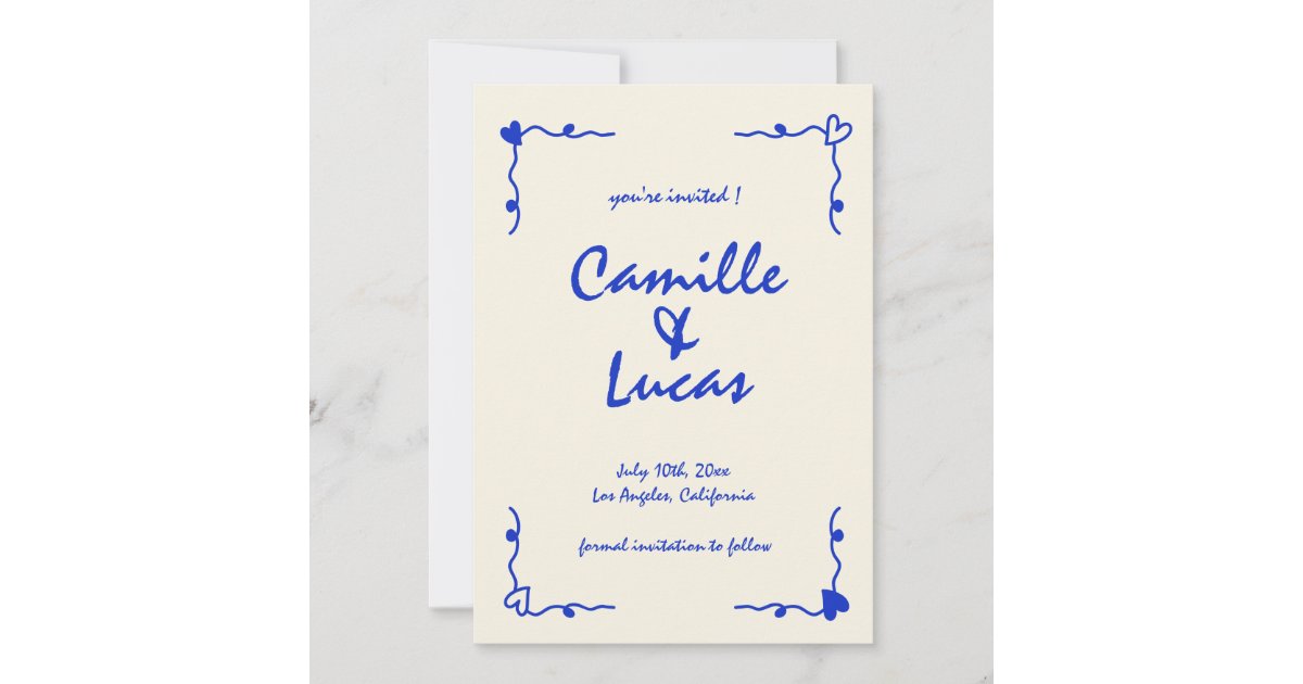 Retro Handwritten Whimsical Blue Save the dates Invitation | Zazzle