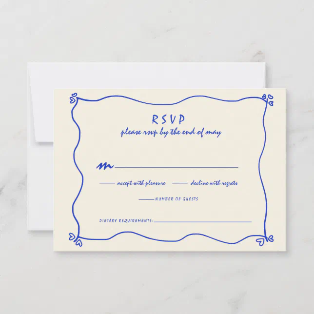 Retro Handwritten Whimsical Blue Wedding RSVP Card | Zazzle