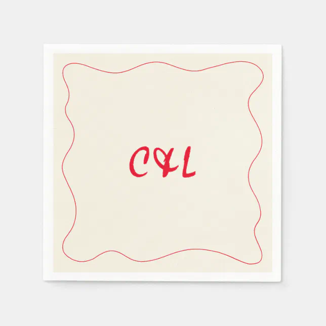 Retro Handwritten Whimsical Red Wedding Napkins | Zazzle