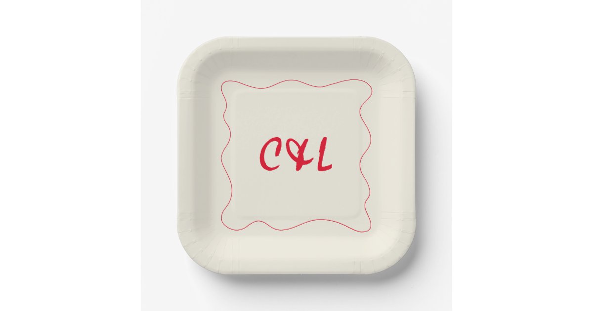Retro Handwritten Whimsical Red Wedding Paper Plates | Zazzle