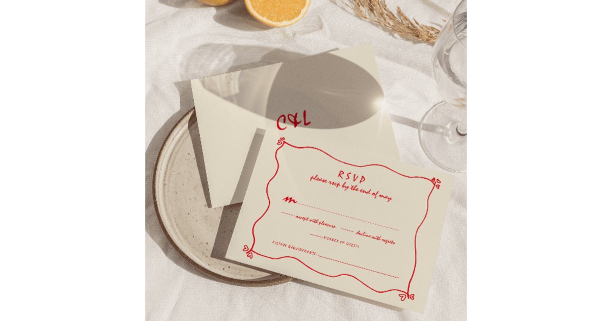 Retro Handwritten Whimsical Red Wedding RSVP Card | Zazzle