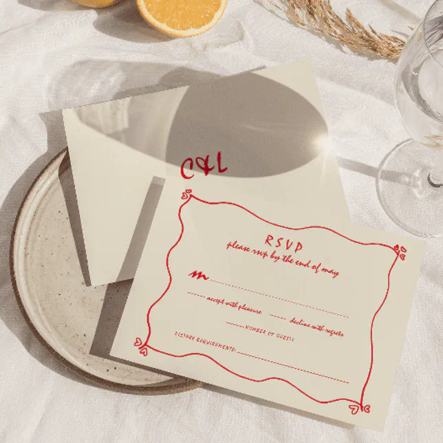 Retro Handwritten Whimsical Red Wedding RSVP Card | Zazzle