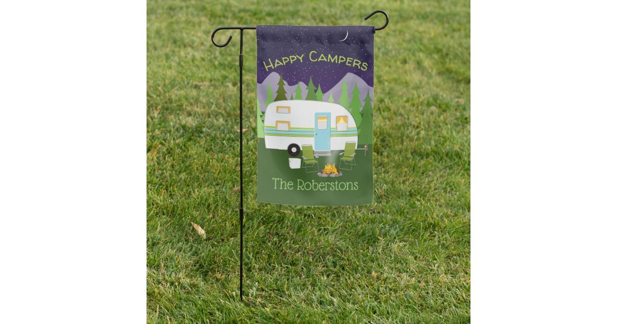 Retro Happy Camper Personalized Garden Flag | Zazzle