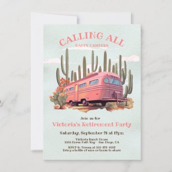 Retro Happy Campers Retirement Party Invitation | Zazzle