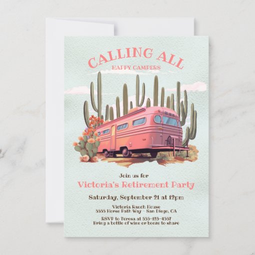 Retro Happy Campers Retirement Party Invitation | Zazzle