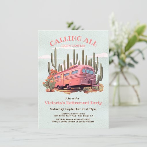 Retro Happy Campers Retirement Party Invitation | Zazzle