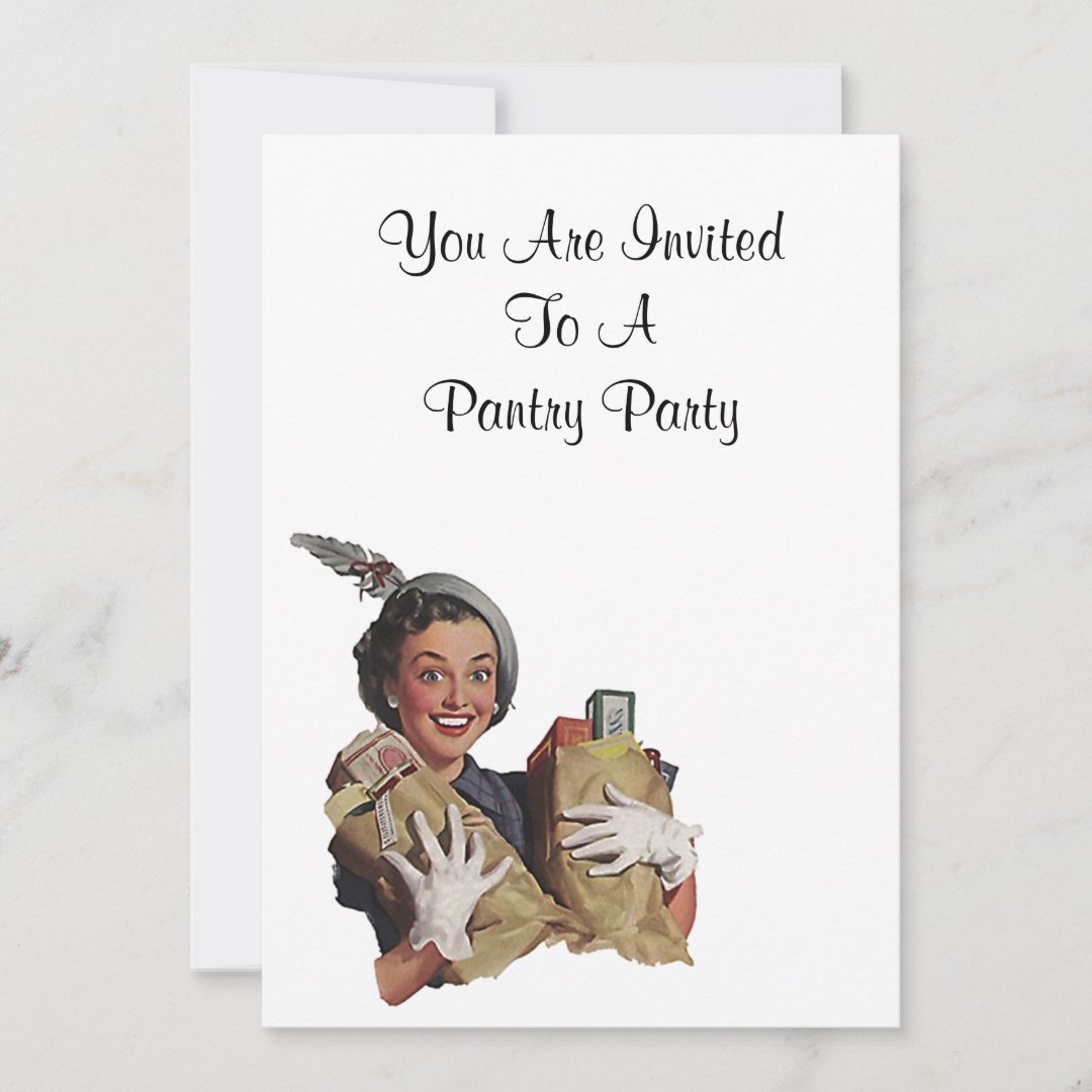 Retro Happy Lady Pantry Party Stock The Kitchen Invitation | Zazzle