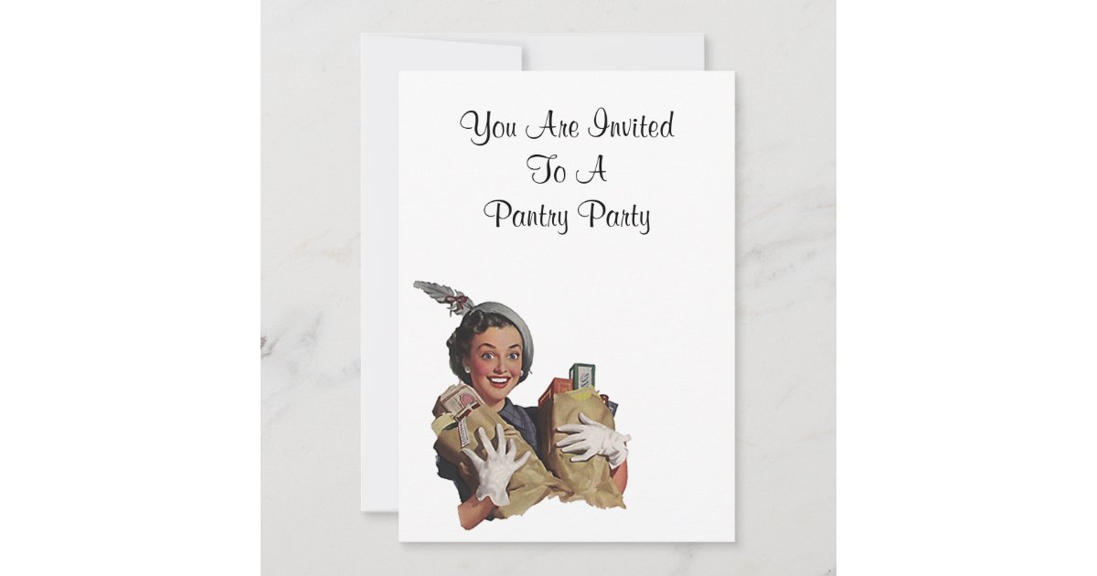 Retro Happy Lady Pantry Party Stock The Kitchen Invitation Zazzle