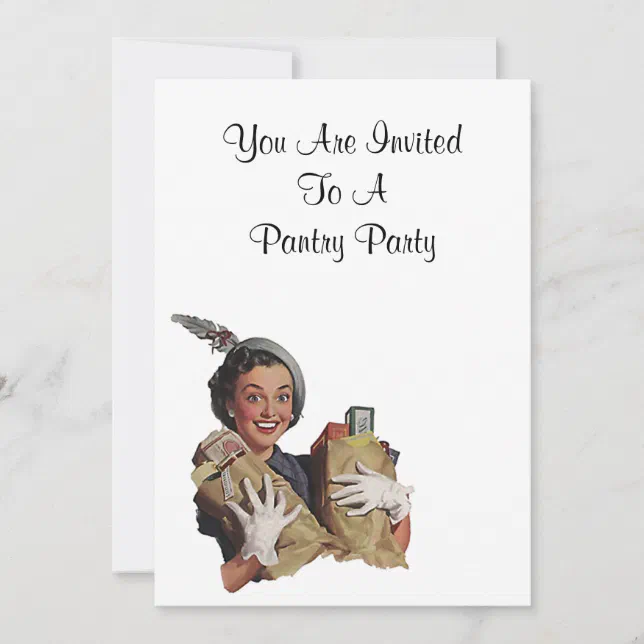 Retro Happy Lady Pantry Party Stock The Kitchen Invitation | Zazzle