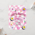 Retro Happy Smile Face Pink Checkered Fun Birthday Invitation | Zazzle