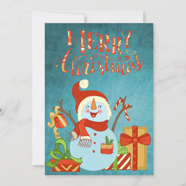 Retro Happy Snowman Merry Christmas Photo Holiday Card | Zazzle