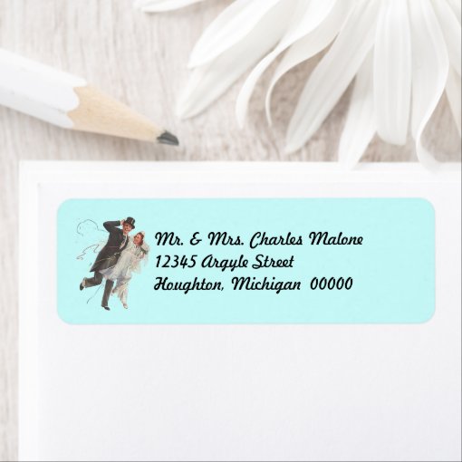 Retro Happy Wedding Couple Return Address Labels | Zazzle
