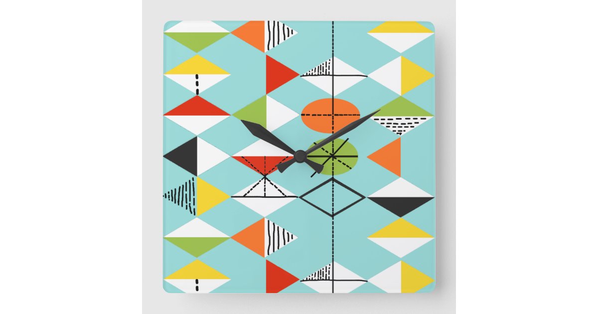 Retro Harlequin Pattern Square Clock | Zazzle