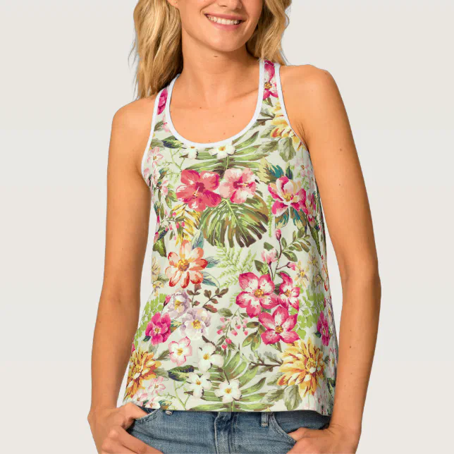 Retro Hawaiian Tropical Floral All-Over Print Tank Top | Zazzle
