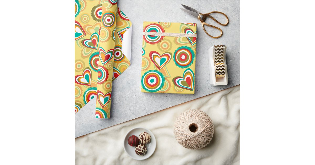 Retro Hearts And Circles Wrapping Paper | Zazzle