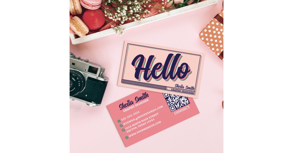 Retro "Hello" Typography Cool Color Scheme Business Card | Zazzle