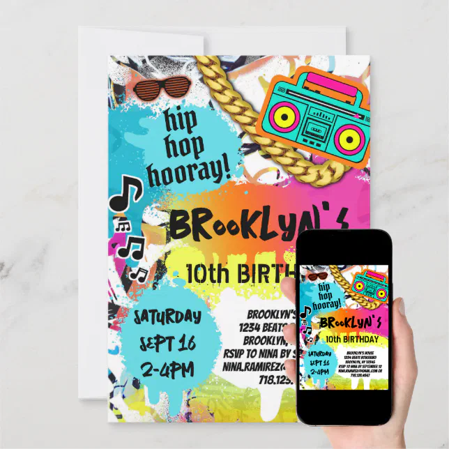 Retro Hip Hop Birthday Party Invitation | Zazzle