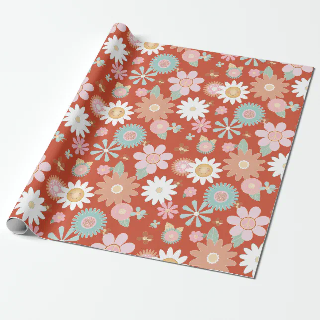 Retro Hippie 60s 70s Daisy Flower Floral Decoupage Wrapping Paper | Zazzle