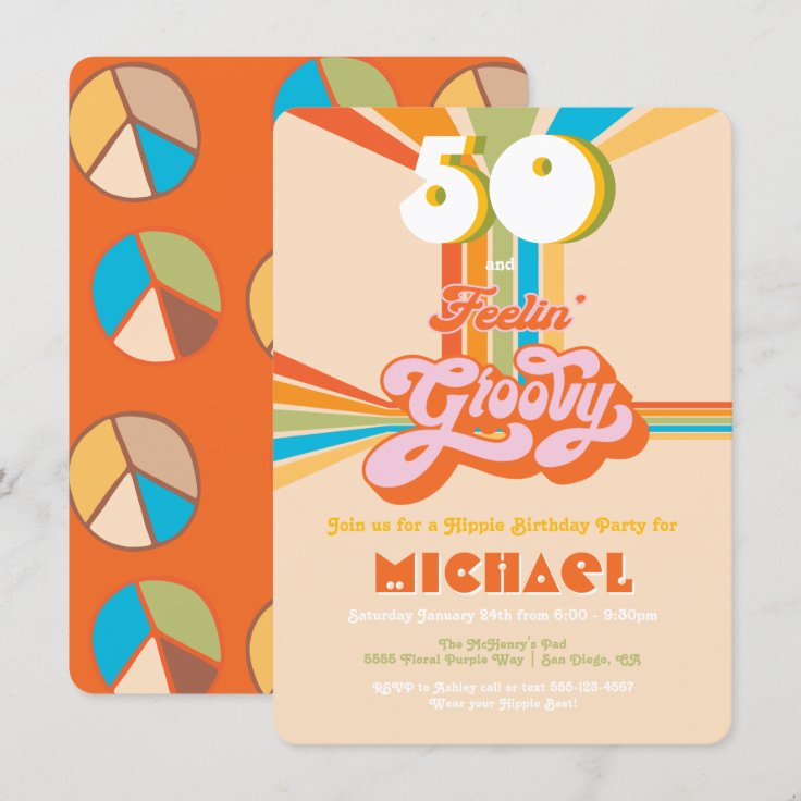 Retro Hippie 70's 60's Groovy Birthday Party Invit Invitation | Zazzle