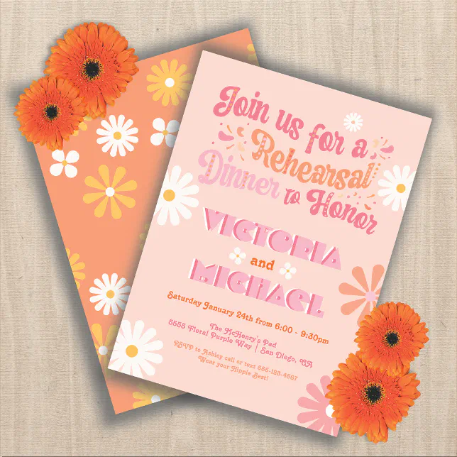Retro Hippie 70's 60's Groovy Reheasral Dinner Invitation | Zazzle