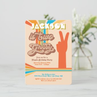 Retro Hippie 70's 60's Two Groovy Peace Sign Invitation | Zazzle