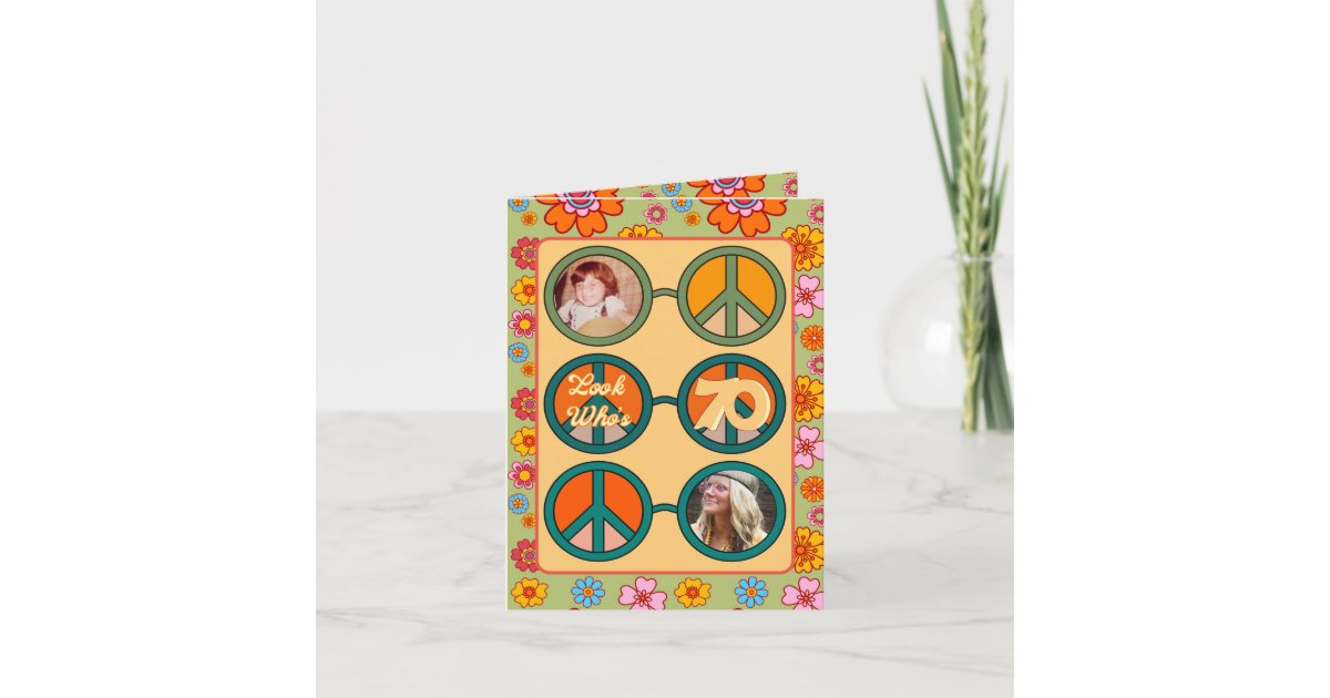 Retro Hippie Baby Boomer Photo Birthday Invitation | Zazzle