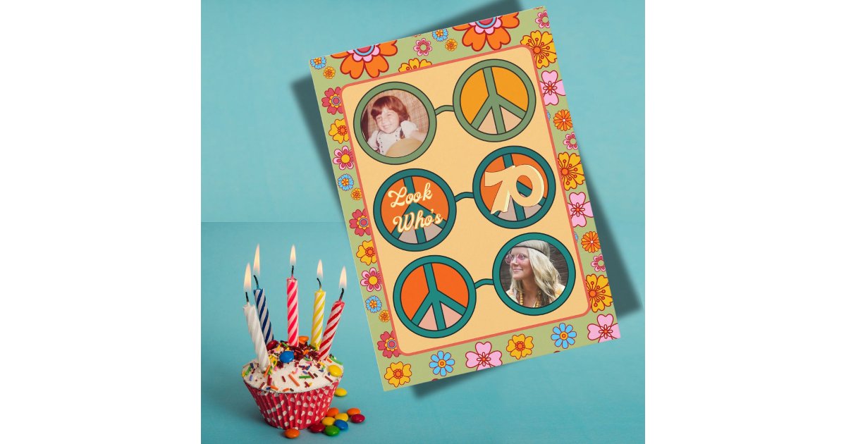 Retro Hippie Baby Boomer Photo Birthday Invitation | Zazzle