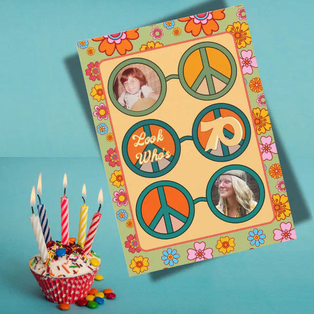 Retro Hippie Baby Boomer Photo Birthday Invitation | Zazzle