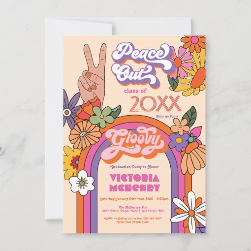 Retro Hippie Peace Out Graduation Party Invitation | Zazzle