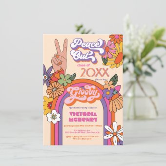 Retro Hippie Peace Out Graduation Party Invitation | Zazzle