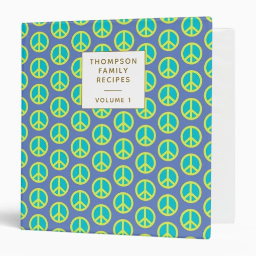 Retro Hippie Peace Sign Blue Personalized Recipe 3 Ring Binder | Zazzle