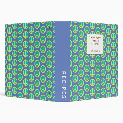 Retro Hippie Peace Sign Blue Personalized Recipe 3 Ring Binder | Zazzle