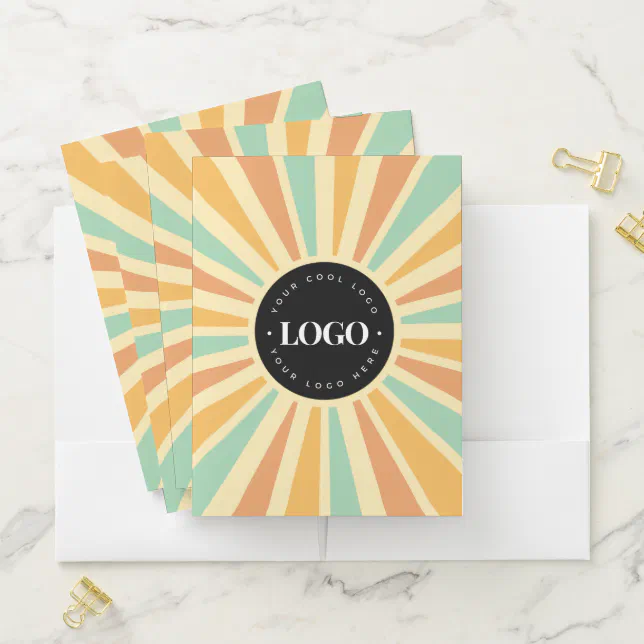 Retro Hippie Sunshine Sun Business Logo Groovy Pocket Folder | Zazzle