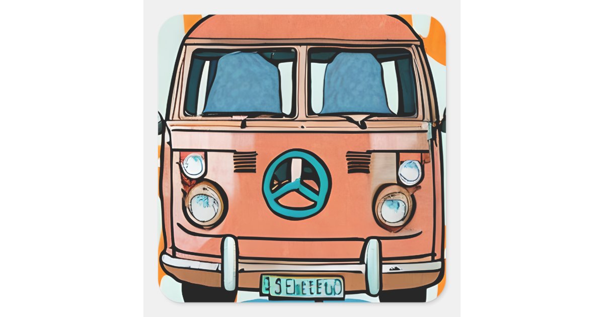 Retro Hippie Van Vintage Colors Art Square Sticker | Zazzle