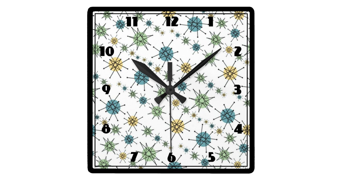 Retro Hipster Space Age Atomic Starburst Square Wall Clock | Zazzle.com