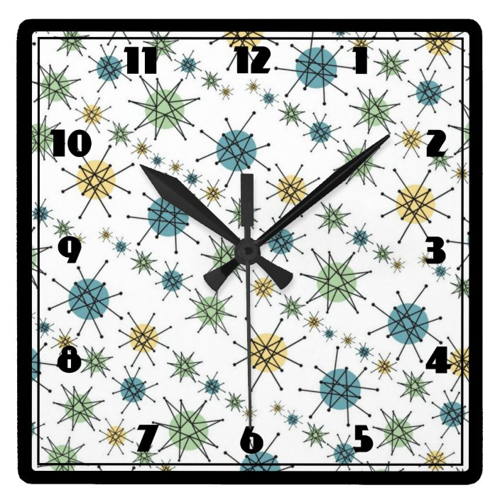 Retro Hipster Space Age Atomic Starburst Square Wall Clock | Zazzle.com