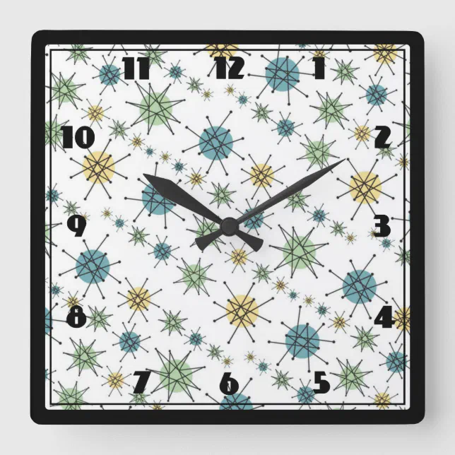 Retro Hipster Space Age Atomic Starburst Square Wall Clock | Zazzle