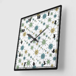 Retro Hipster Space Age Atomic Starburst Square Wall Clock | Zazzle