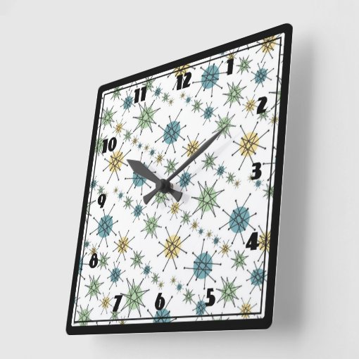 Retro Hipster Space Age Atomic Starburst Square Wall Clock | Zazzle