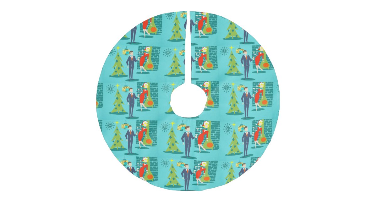Retro Holiday Cartoon Christmas Tree Skirt | Zazzle