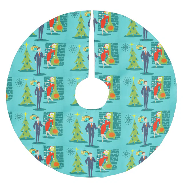 Retro Holiday Cartoon Christmas Tree Skirt | Zazzle