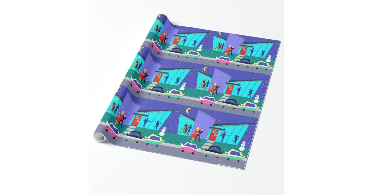 Retro Holiday Cartoon Party Wrapping Paper | Zazzle