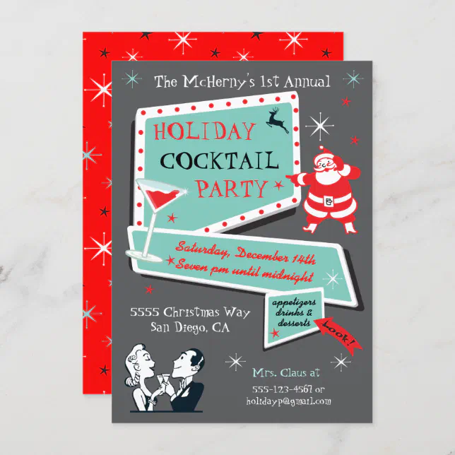 Retro Holiday Cocktail party Invitations | Zazzle