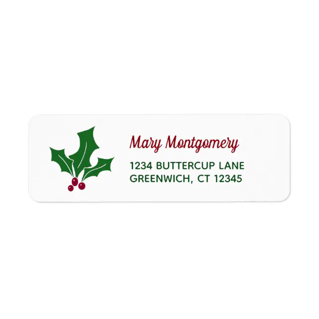 Retro Holly Leaves and Berries Label | Zazzle