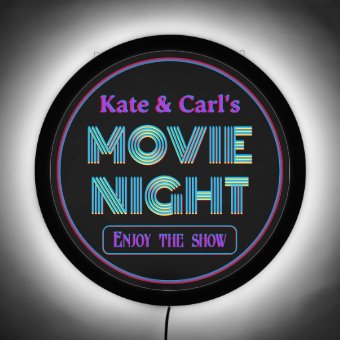 Retro Hollywood Movie Night Add Your Name LED Sign | Zazzle