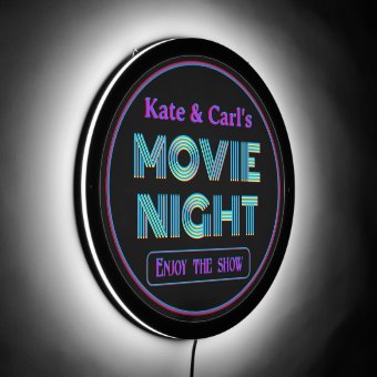 Retro Hollywood Movie Night Add Your Name LED Sign | Zazzle