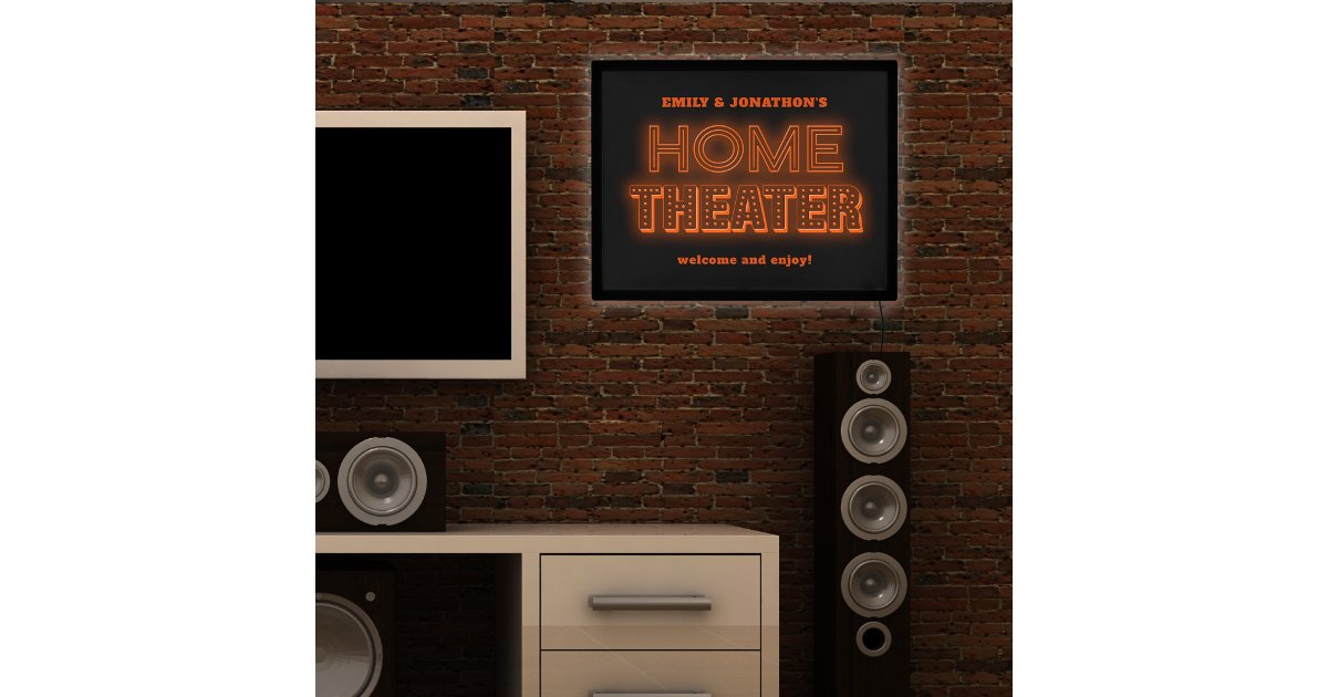 Retro Home Theater Custom Name Neon Effect Black LED Sign | Zazzle
