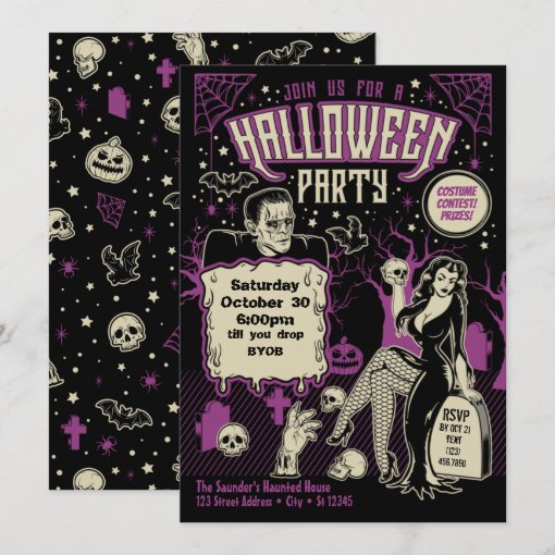 Retro Horror Pin Up Halloween Costume Party Invita Invitation | Zazzle